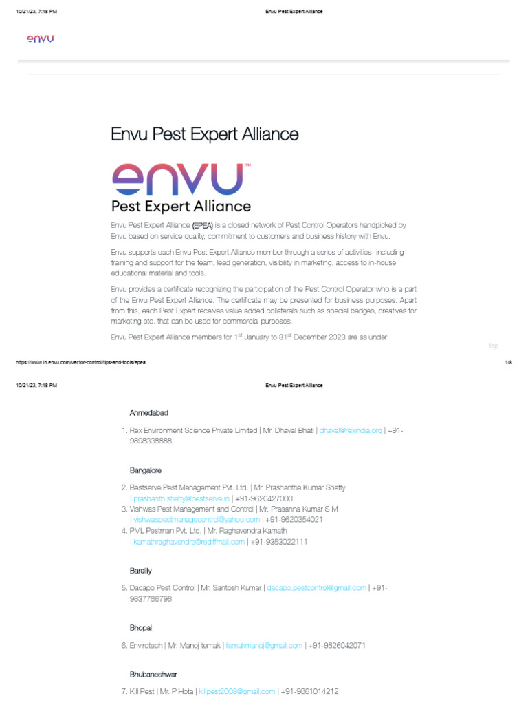 Envu Pest Expert Alliance Members List | PDF | Agriculture | Pest (Organism)