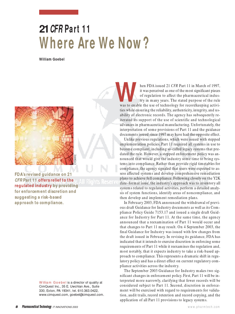 21 CFR Part 11 Where Are We Now | Download Free PDF | Verification And ...