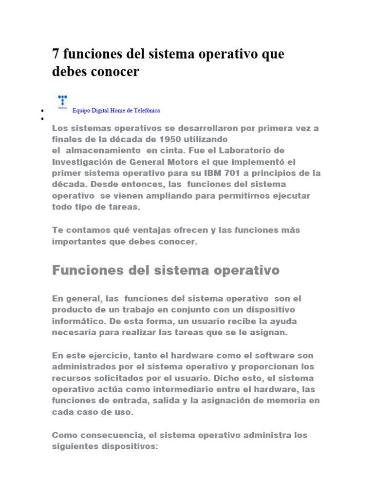 7 Funciones Del Sistema Operativo Que Debes Conocer | Descargar gratis PDF | Sistema operativo ...