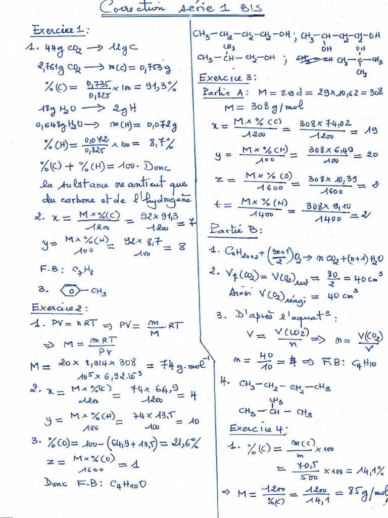 Correction Exercices Serie c1 Bis | PDF