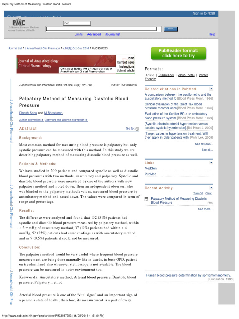 Palpatory Method of Measuring Diastolic Blood Pressure | PDF | Blood ...