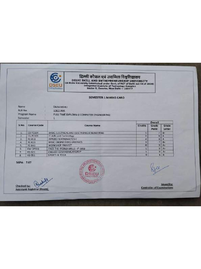 DIVYANSHU - 1st Yr Result | PDF