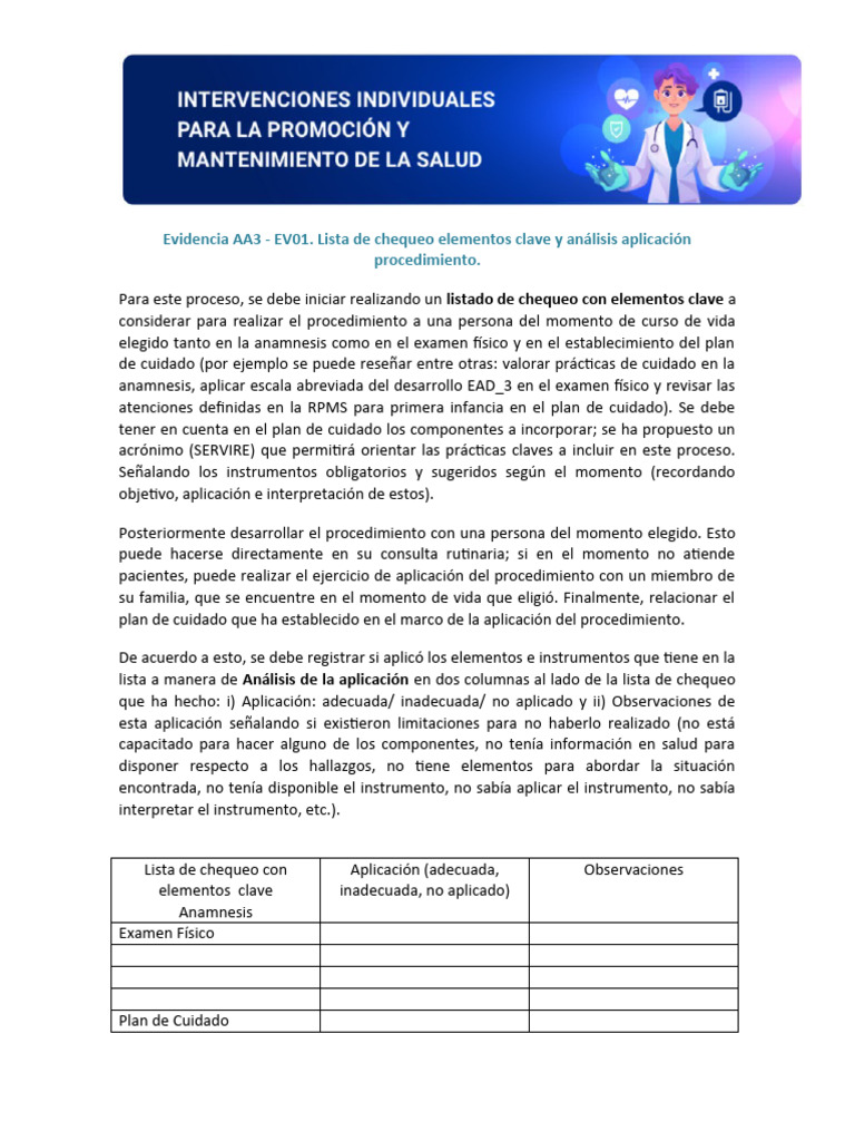 Evidencia AA3 Lista de Chequeo | PDF | Examen físico