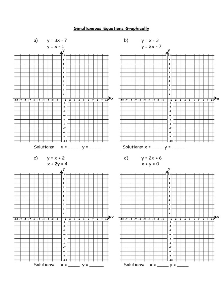 Simultaneous Equations Graphically Worksheet | PDF