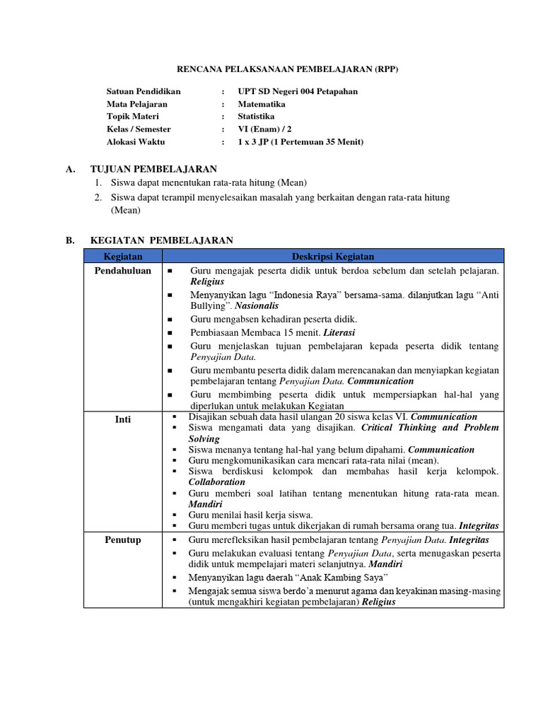 RPP Matematika Merdeka Mengajar | PDF