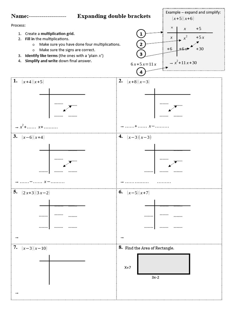 Expand Double Brackets - Grid Method - Scaffolded | PDF