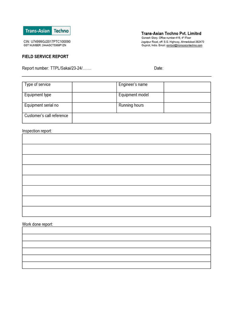 Field Service Report Format | PDF