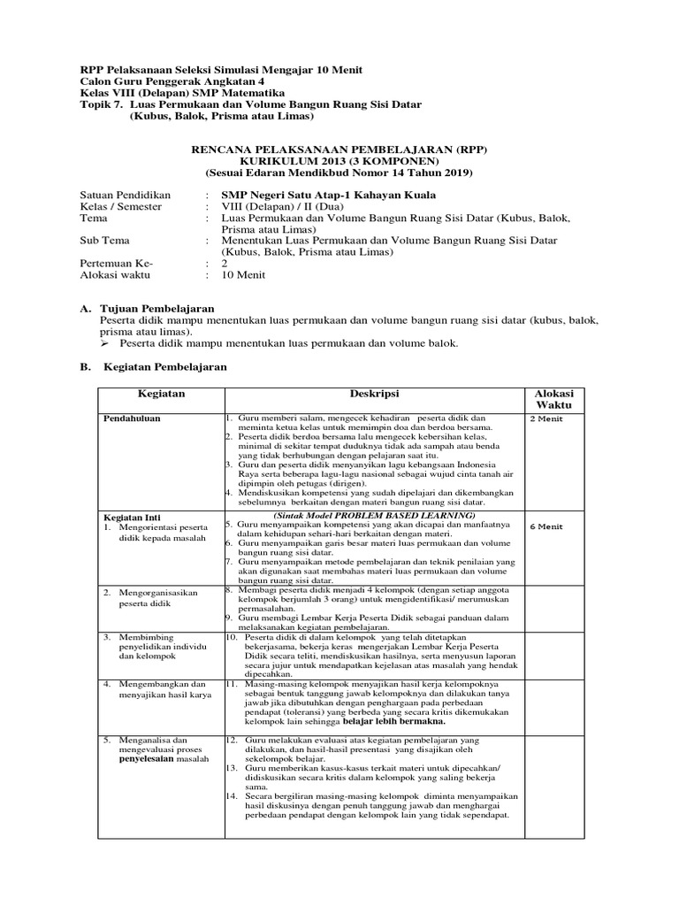 Contoh RPP MTK Kubus Dan Balok | PDF