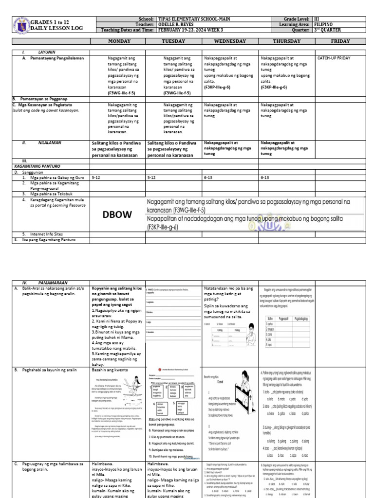 DLL Filipino-3 Q3 W3 | PDF