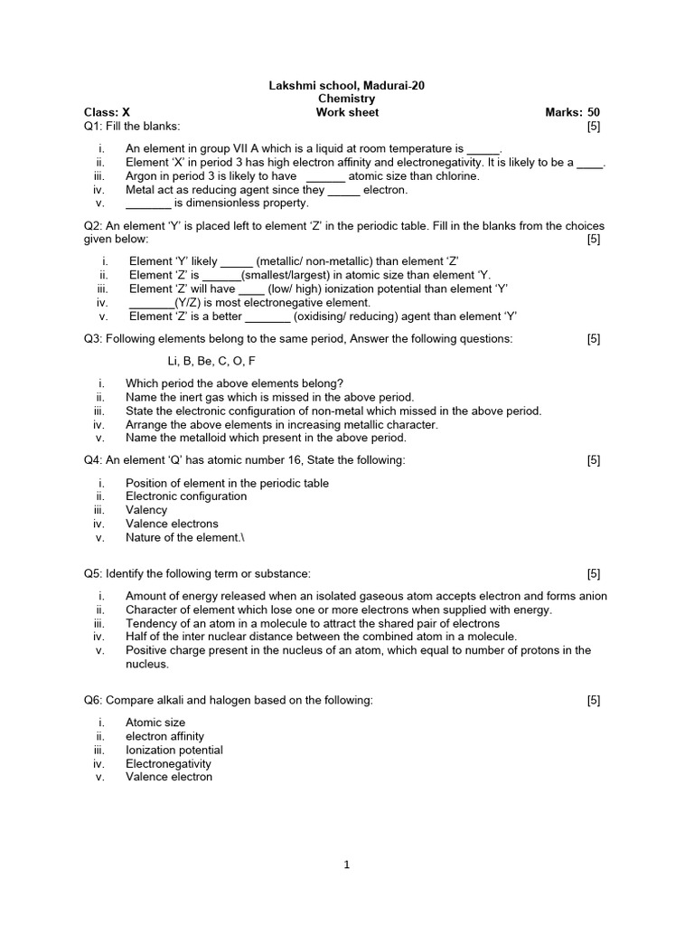 Periodic Table Work Sheet | PDF | Ion | Atoms