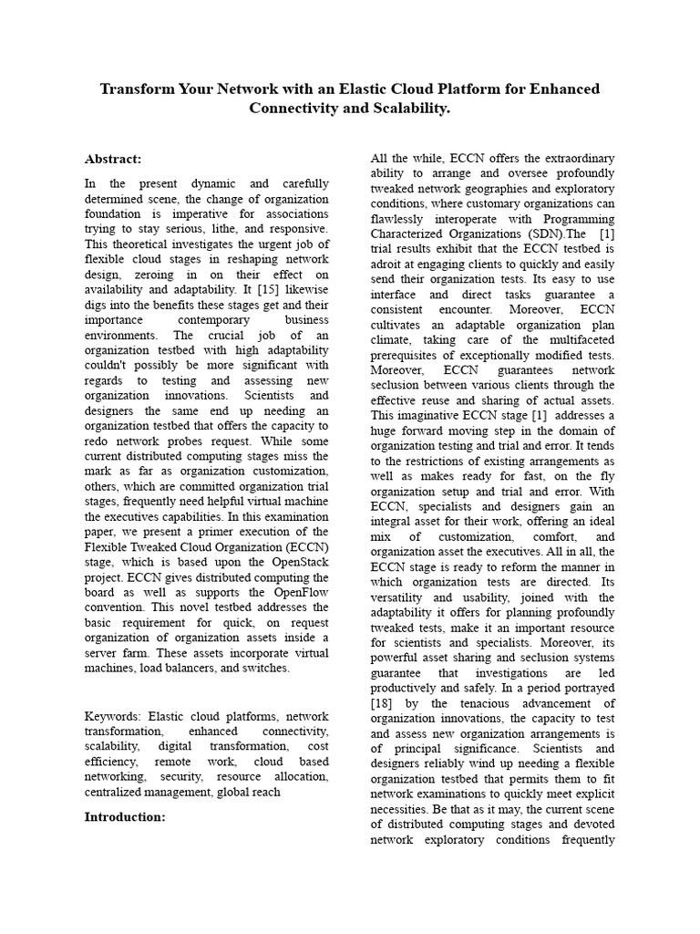 Transform Your Network With An Elastic Cloud Platform For Enhanced Connectivity and Scalability ...