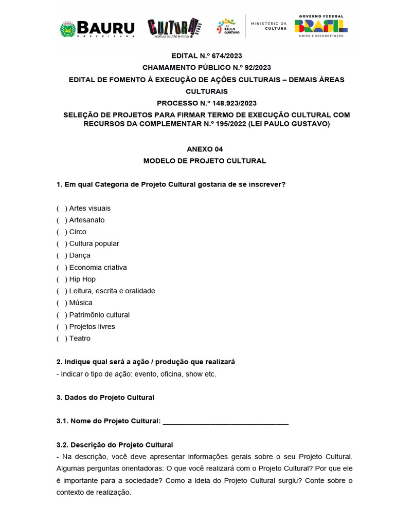 Anexo 04 - Modelo de Projeto Cultural | PDF | Acessibilidade