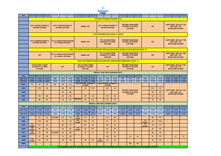Medical - Time Table - 29.04.2024 To 05.05.2024 | Download Free PDF ...