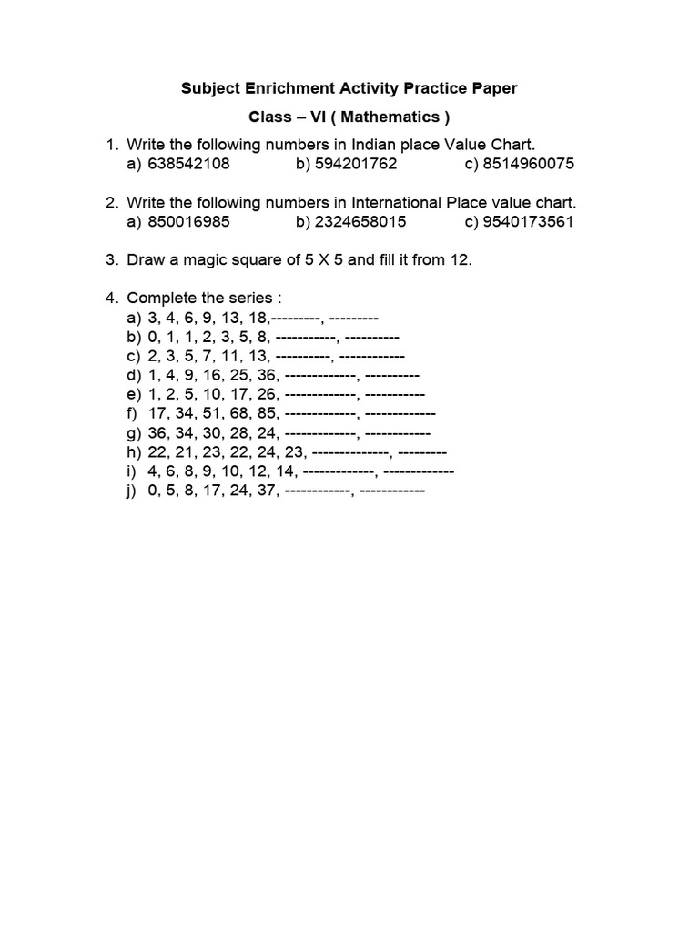 Subject Enrichment Activity Practice Paper | PDF