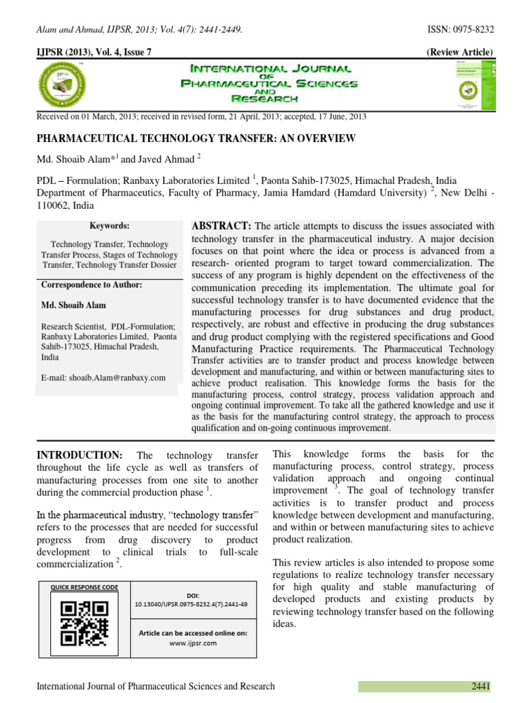 Pharmaceutical Technology Transfer An Overview | Download Free PDF ...
