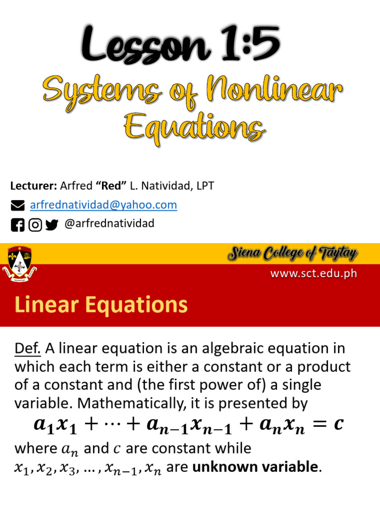 Lesson 1.5-Systems of Nonlinear Equations | PDF | Equations | Nonlinear System