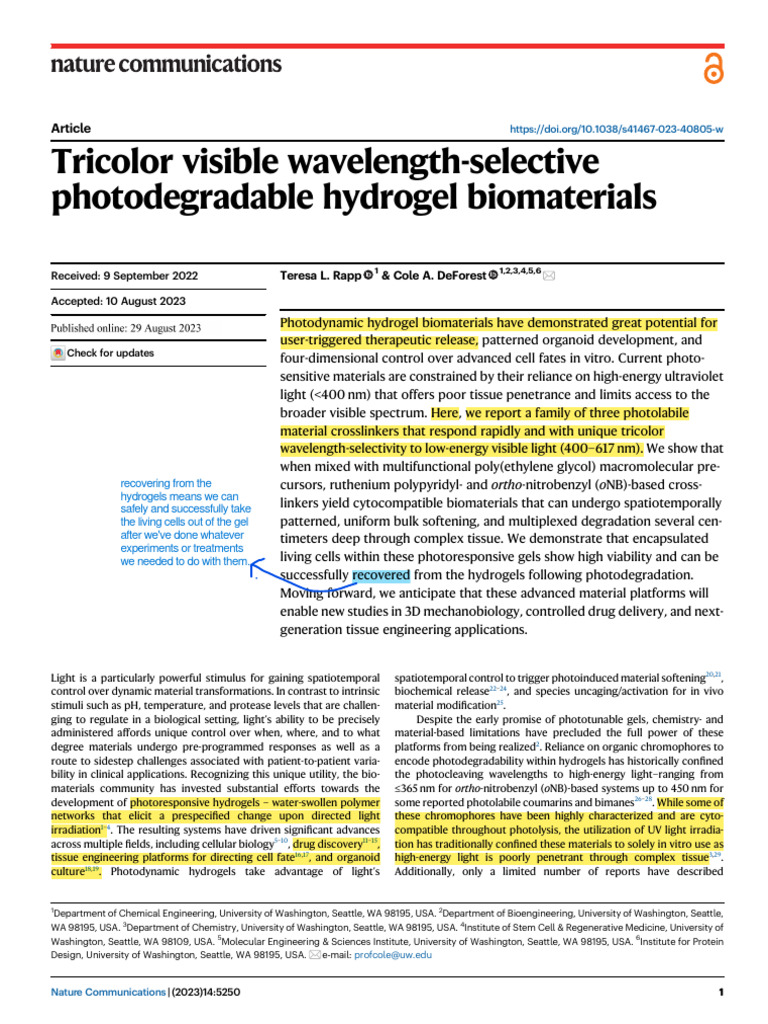 Tricolor Visible Wavelength-Selective Photodegradable Hydrogel ...