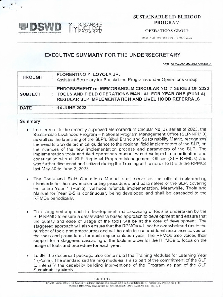 SLP Year 1 Punla - Final Field Operations Manual - Signed | PDF ...