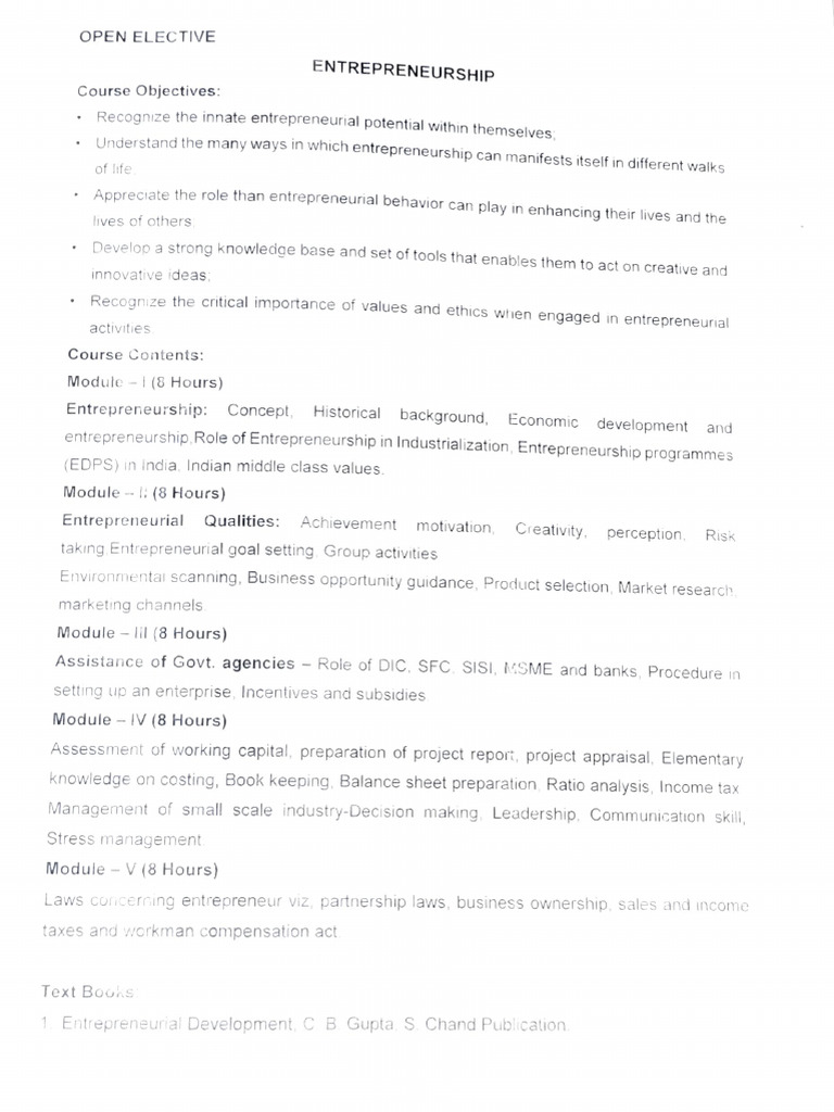 Entrepreneurship Syllabus | PDF | Entrepreneurship | Business Entrepreneurship Syllabus | PDF | Entrepreneurship | Business
