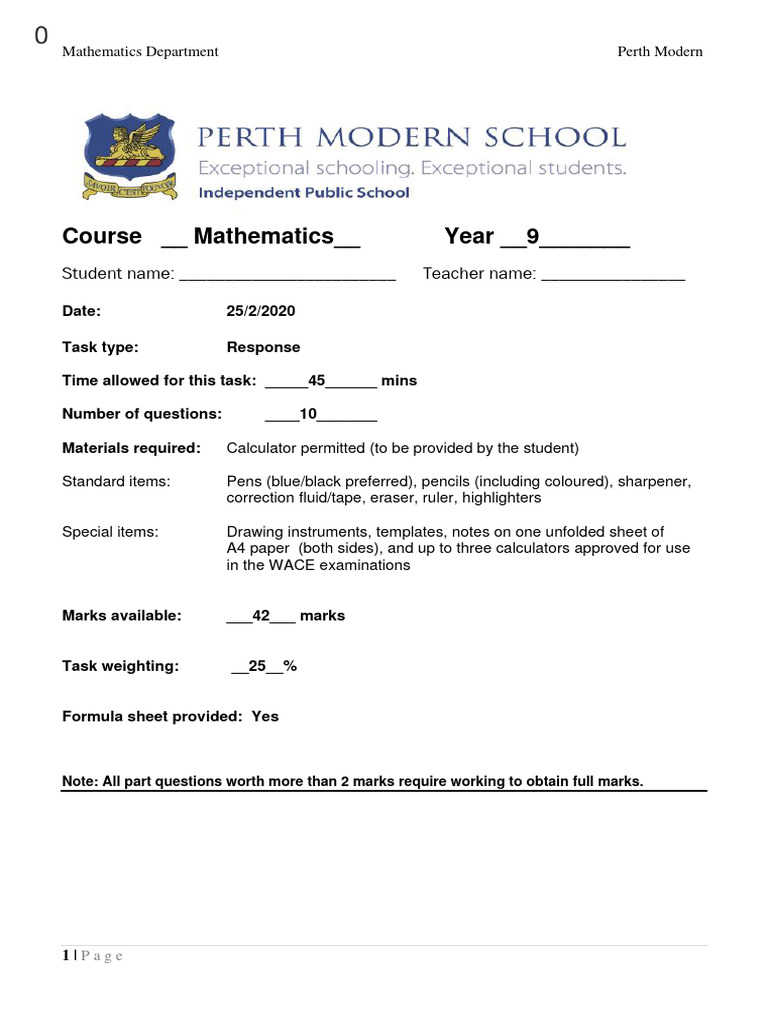 2020 Year 9 Test 1 - Index Laws and Surds - 240428 - 154342 | PDF ...
