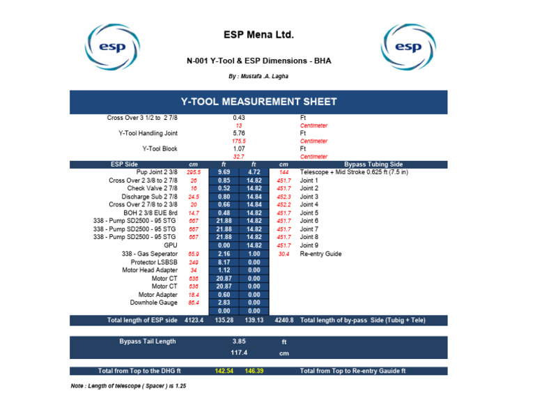Y-Tool Measurement Sheet: ESP Mena LTD | PDF | Gas Technologies ...