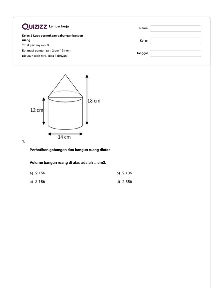 Soal Luas Permukaan Bangun Gabungan Kelas 6 | PDF