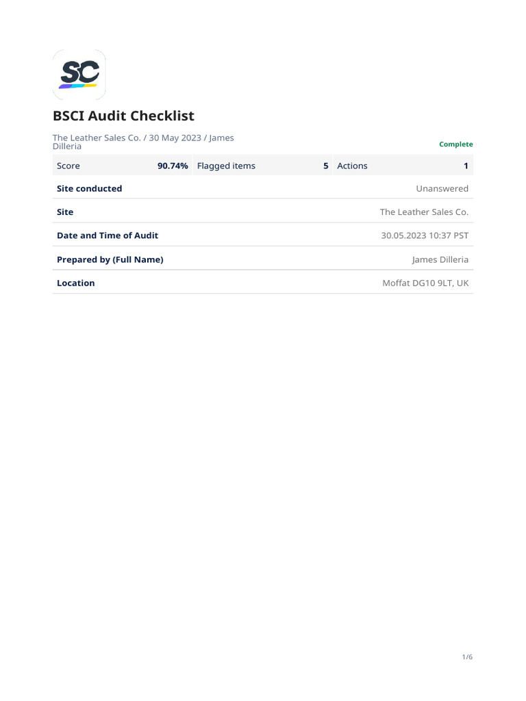 BSCI Audit Checklist Sample Report 2 | PDF | Electrician | Safety