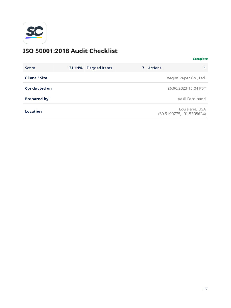 ISO 50001 Checklist Sample Report | Download Free PDF | Audit ...