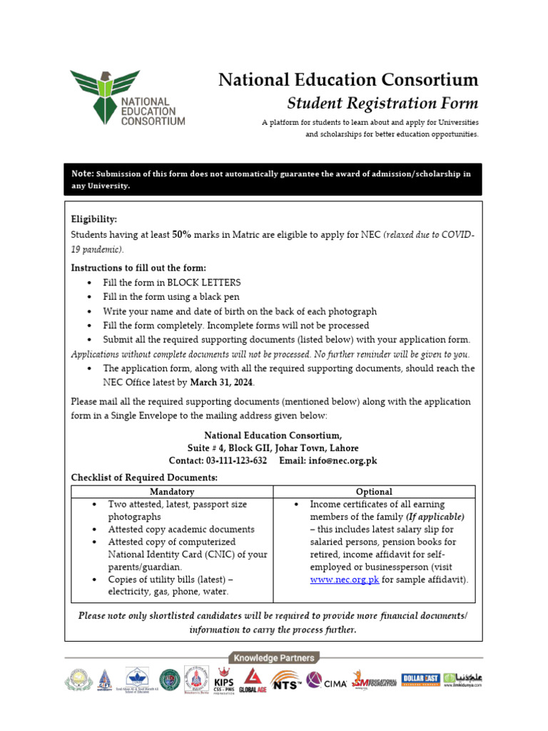 NEC Scholarship Application Guide 2024 | PDF