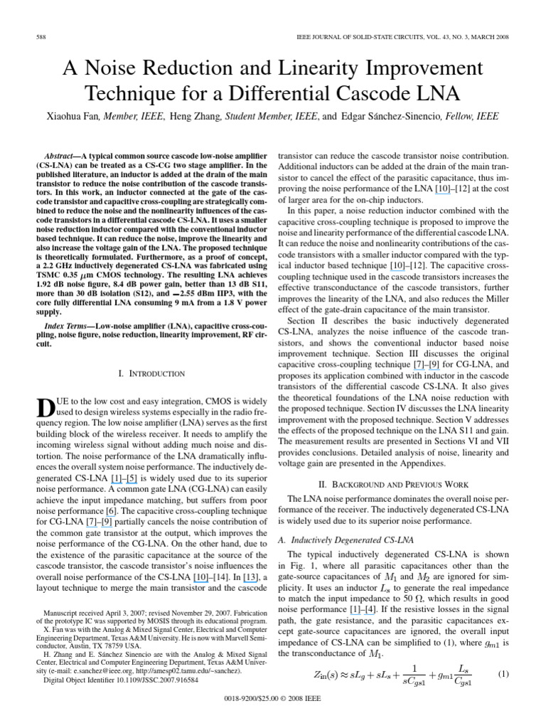 A Noise Reduction and Linearity Improvem | PDF | Capacitor | Field Effect Transistor