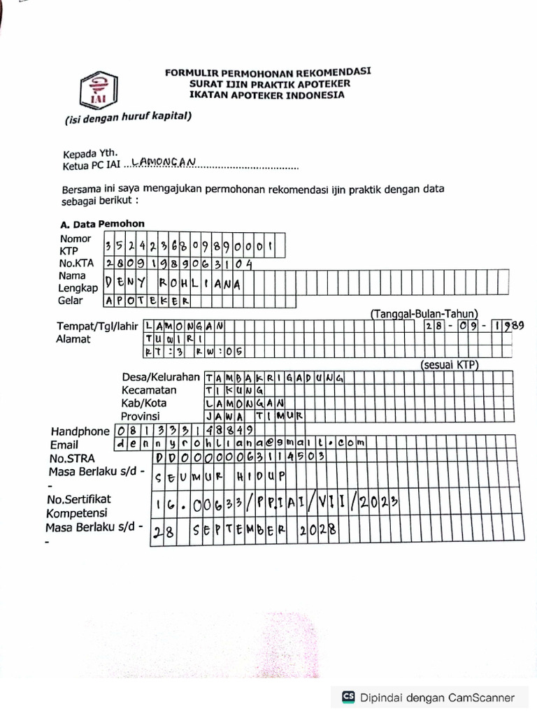 Formulir Permohonan Rekom SiPA | PDF