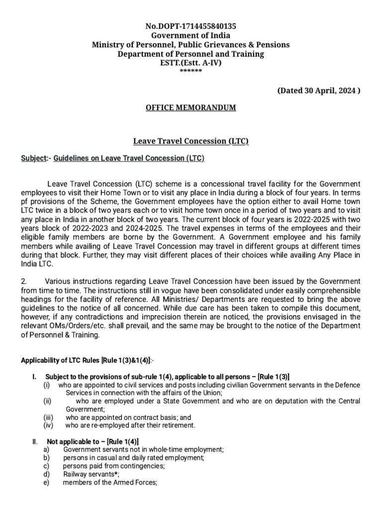 Leave Travel Concession (LTC) | PDF | Stepfamily