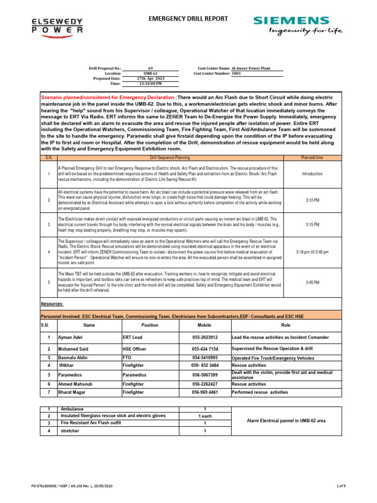 Electric Shock Emergency Drill Report | PDF | Ambulance | Electrician