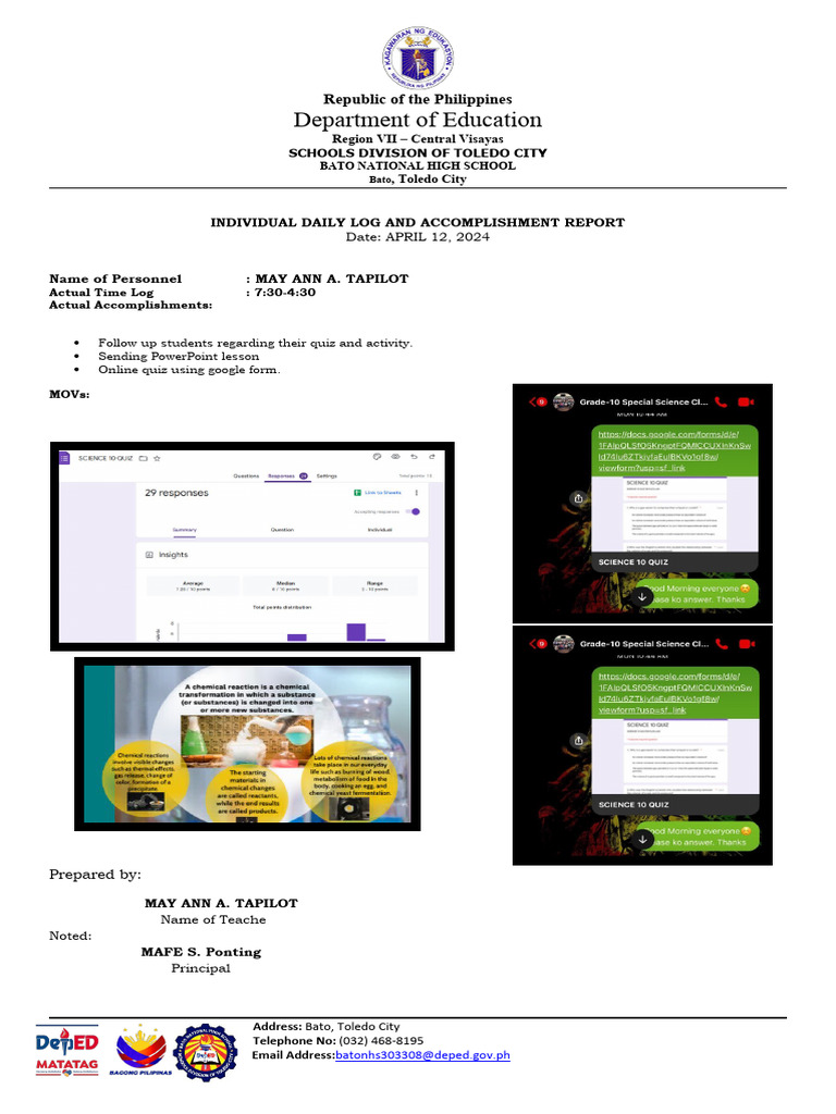 IDLAR APRIL 2024 Accomplishment Report | PDF