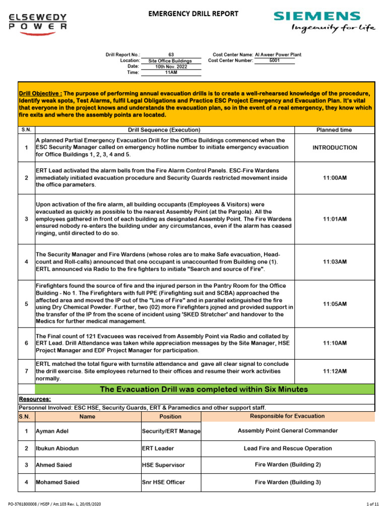 Partial Evacuation Drill Report | PDF | Emergency Evacuation | Firefighting