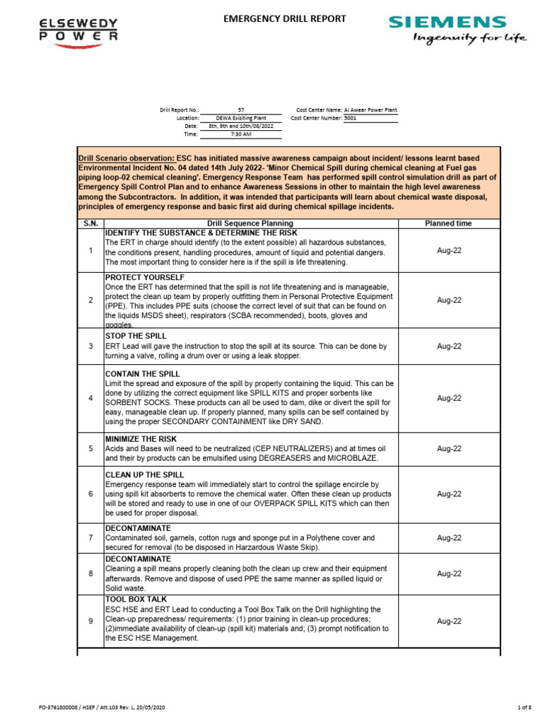 Chemical Spill Response Drill Report | PDF | Oil Spill | Personal ...