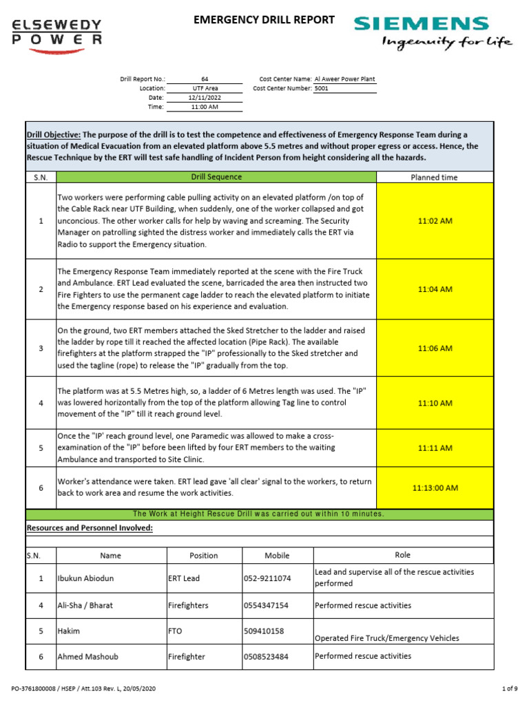 Work@Height Rescue Drill Report Nov 2022 | PDF | Ambulance | Fire Engine