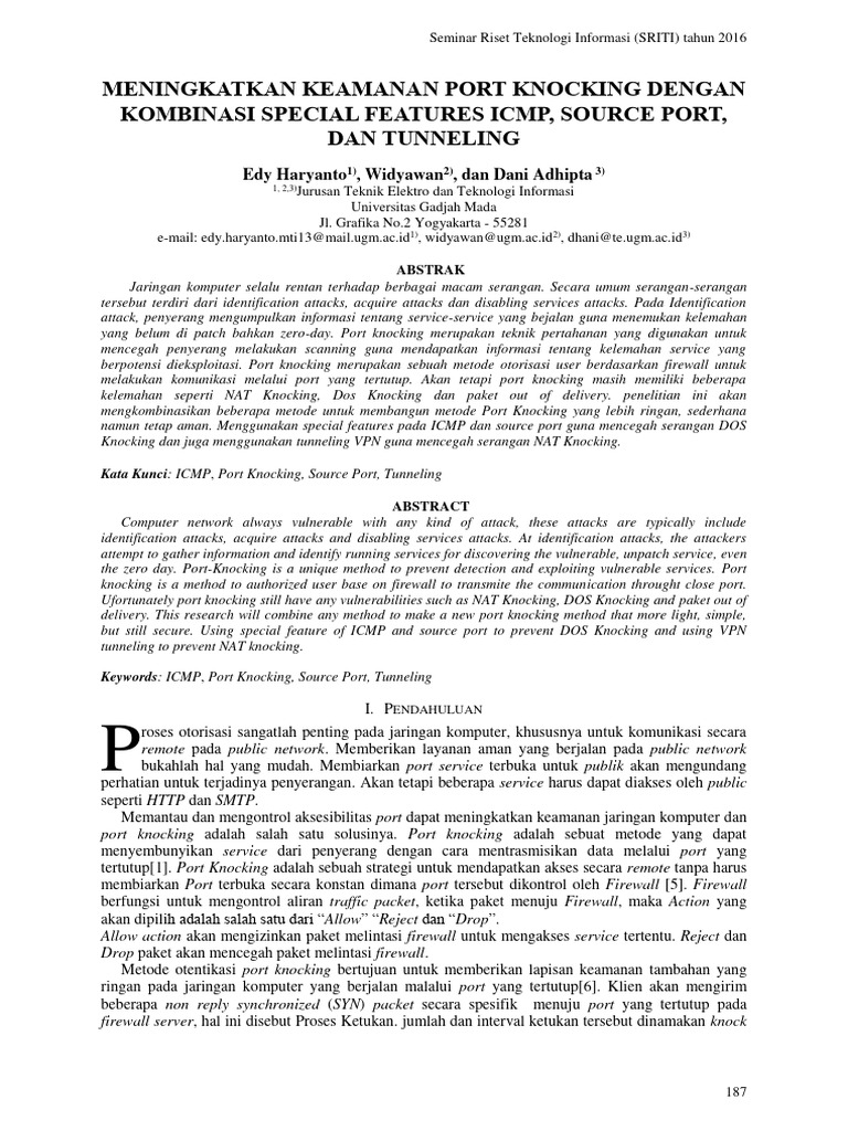 Meningkatkan Keamanan Port Knocking Dengan Kombinasi Special Features Icmp, Source Port, Dan ...