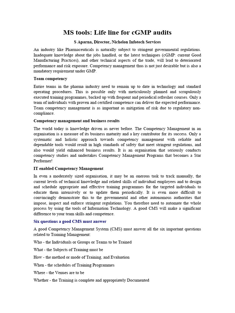 MS Tools Life Line For CGMP Audits | PDF | Audit | Regulatory Compliance