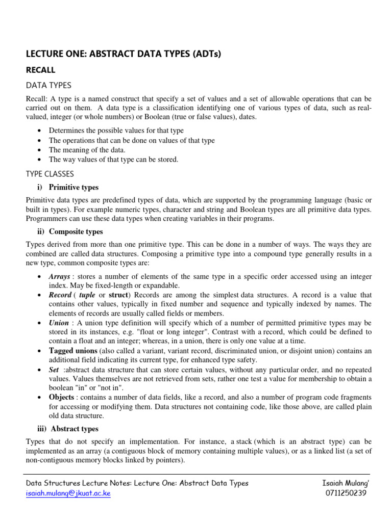 Abstract Data Types Ics2105 Pdf Data Type Data Structure