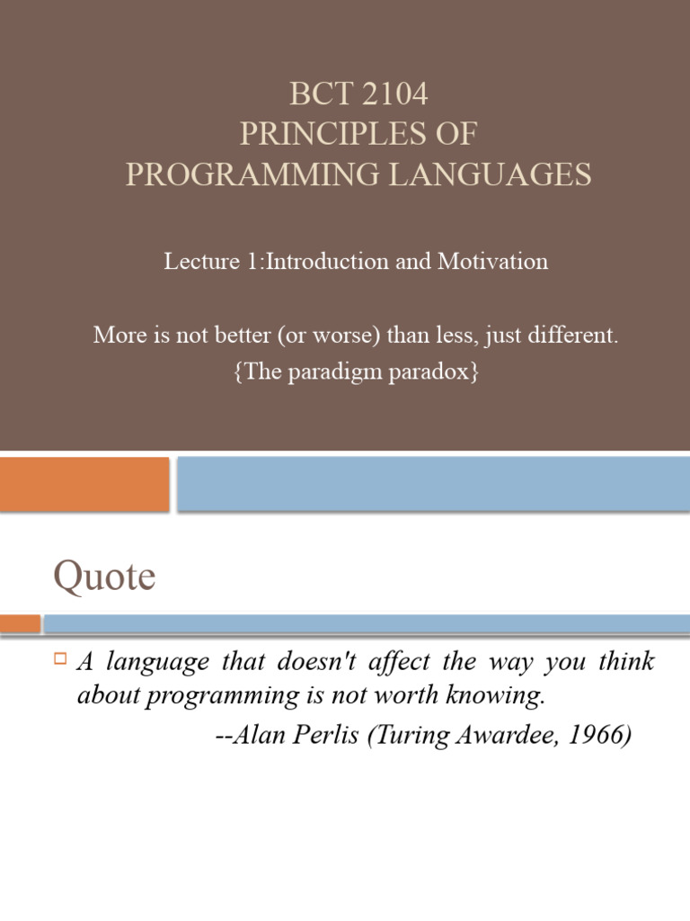 1 Introduction To Principles of PLs | PDF | Programming Paradigms | Computer Programming
