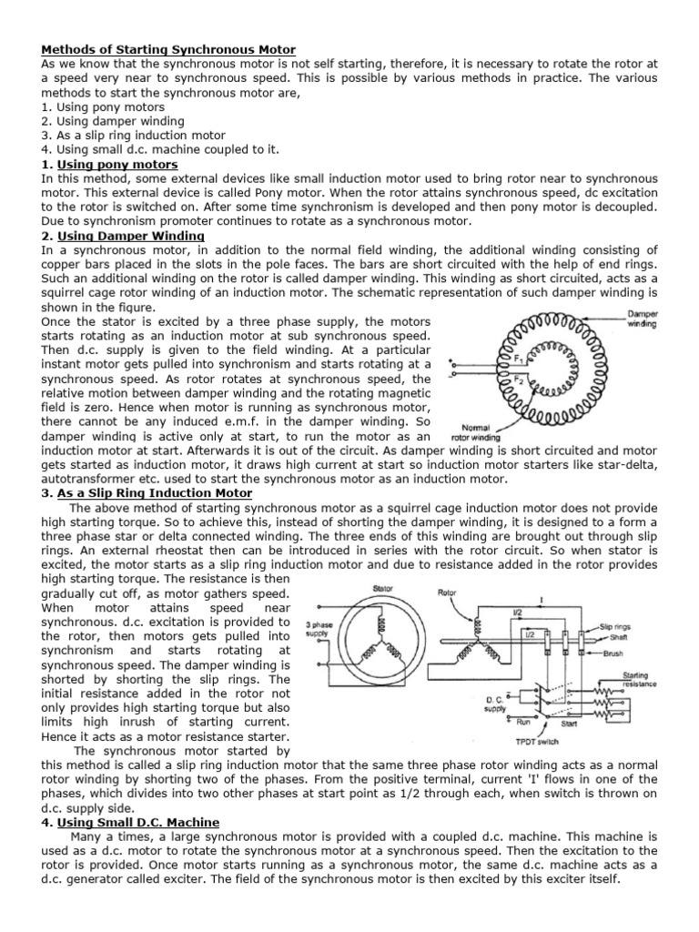 Methods Of Starting Synchronous Motor Pdf Electric Motor Electric