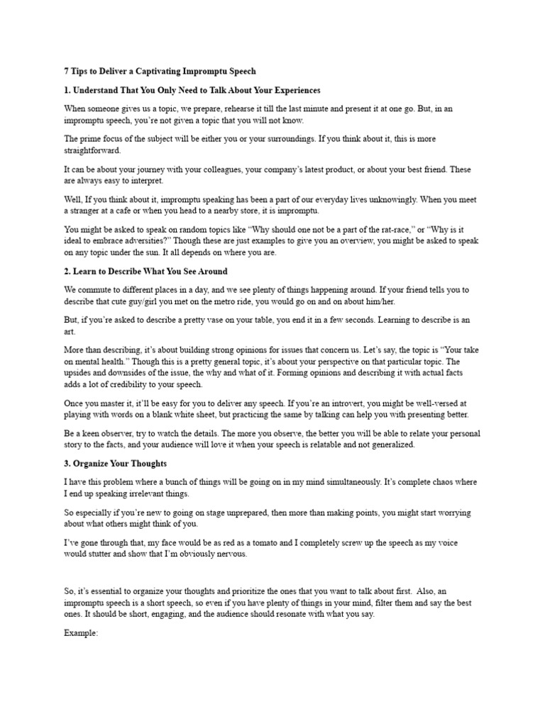 7 Tips for Effective Impromptu Speeches | PDF | Mental Health | Body ...