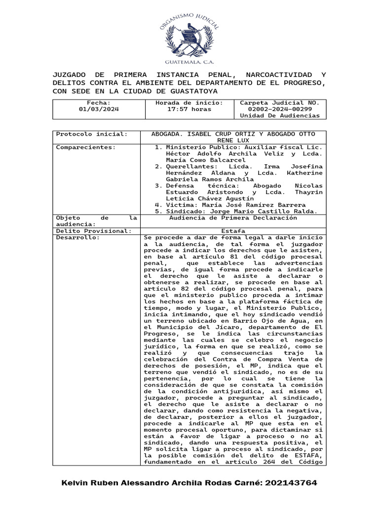 Acta Sucinta Primera Declaracion | PDF | Ley común | Justicia