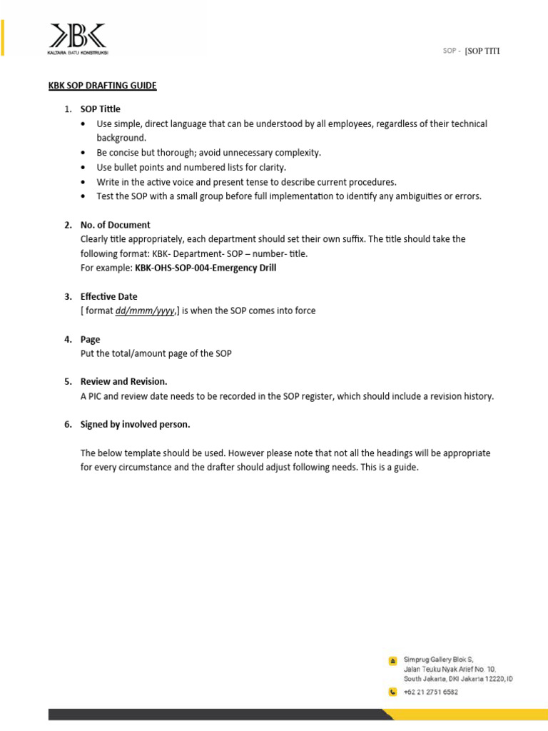KBK SOP Guide Format Update | PDF