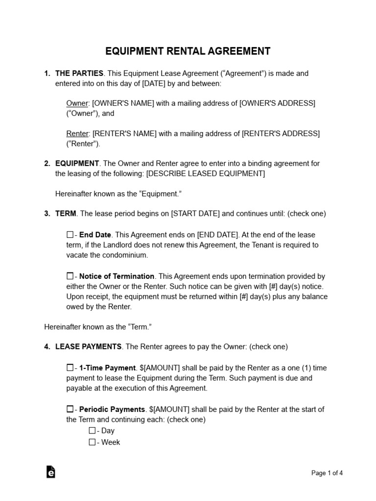 Equipment Rental Agreement Sample | PDF | Lease | Renting