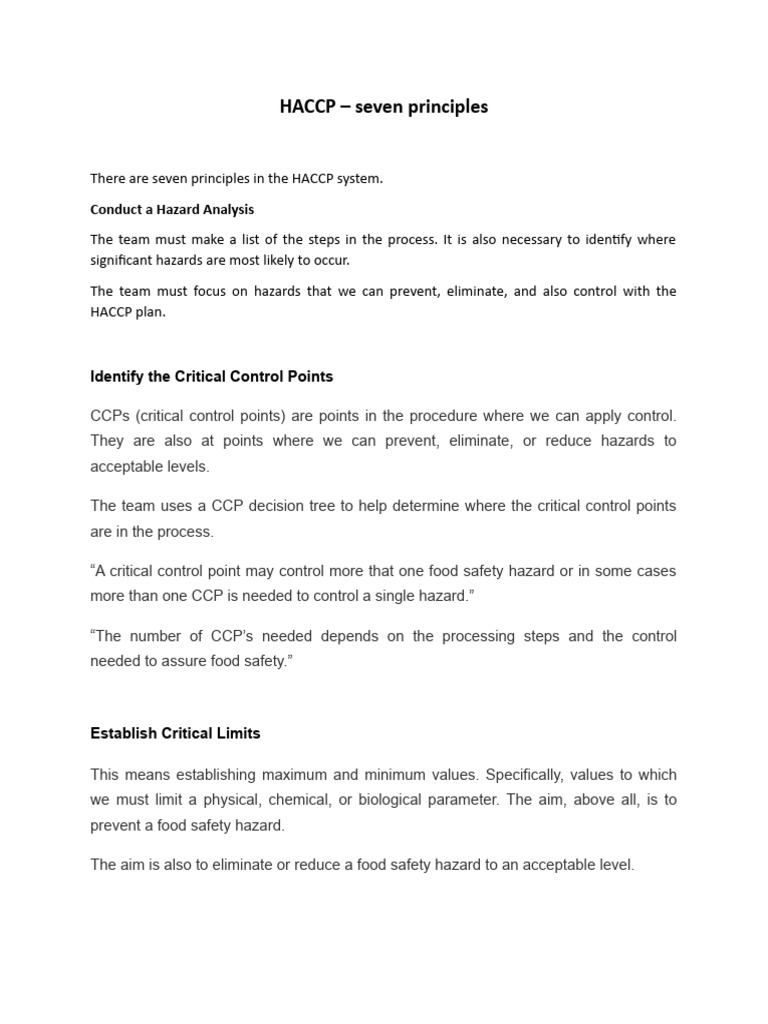 HACCP Principles | PDF | Hazard Analysis And Critical Control Points ...
