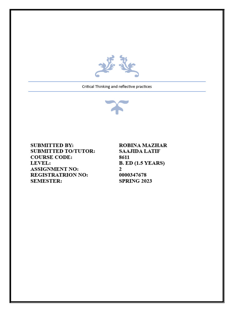 Critical Thinking & Reflective Practicies | PDF | Mentorship ...
