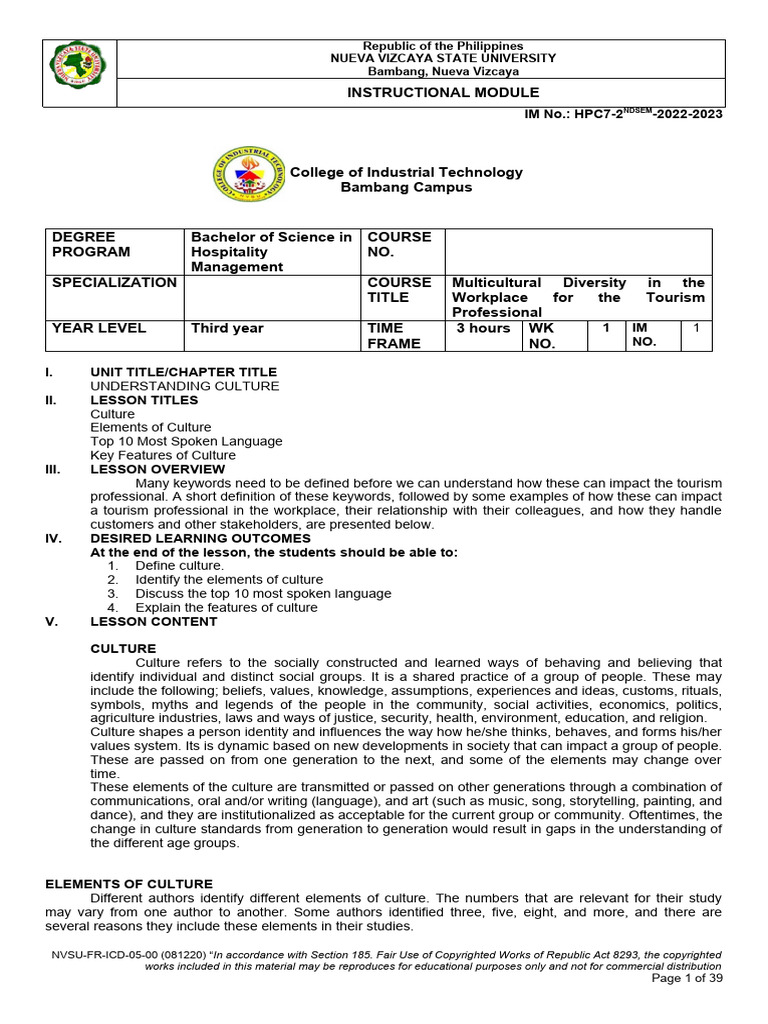 IM-Muticultural Diversity in The Workplace For The Tourism Professional ...