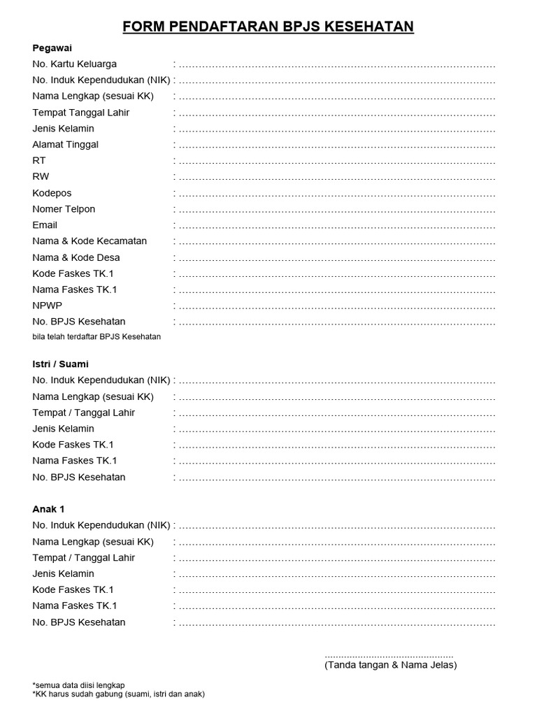 Form Pendaftaran BPJS Kesehatan | PDF
